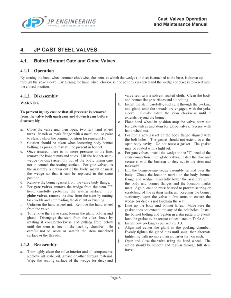 gate globe and check valve manual – JPVALVES